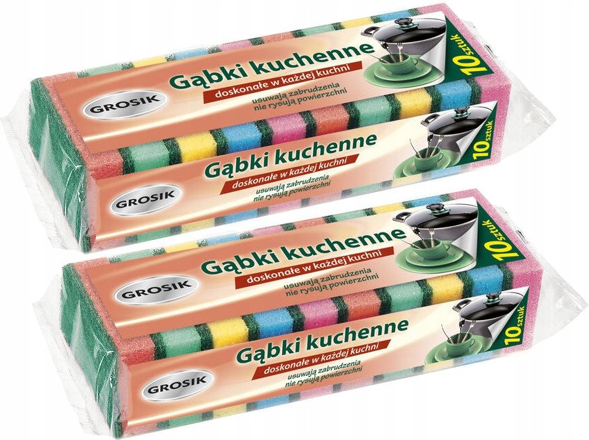 GROSIK Gąbka do Zmywania Naczyń Myjka Kuchenna Dwustronna 2x10szt ...