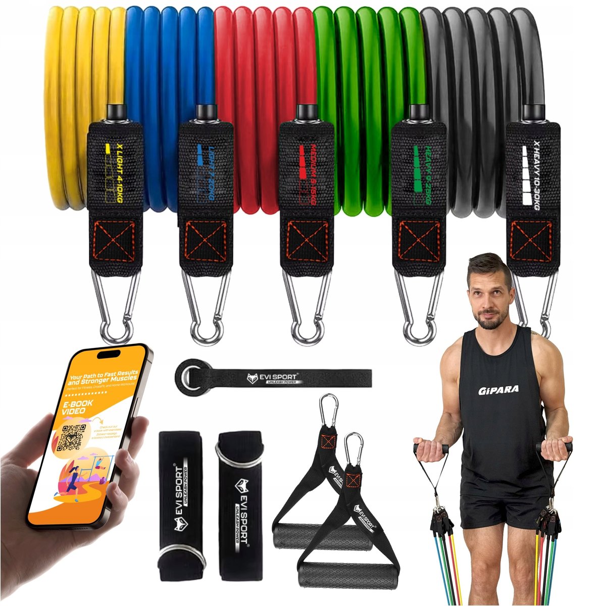 GUMY OPOROWE EKSPANDER do Ćwiczeń ZESTAW 5 GUM FITNESS BANDS 100 kg ...