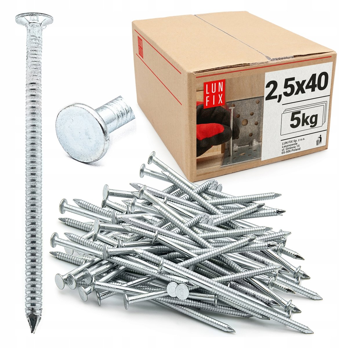 Gwoździe pierścieniowe 40mm 2,5x40 ocynkowane karbowane paletowe 5 kg ...