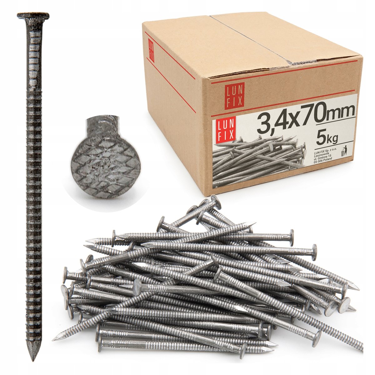 Gwoździe pierścieniowe 70mm 3,5x70 2,5 cala karbowane czarne paletowe 5 ...