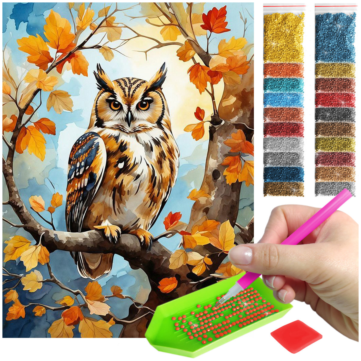 Haft Diamentowy ARTULIO, Obraz DIY 5D, Diamond Painting, Mozaika Diamentowa 30X40cm (Sowa na ...