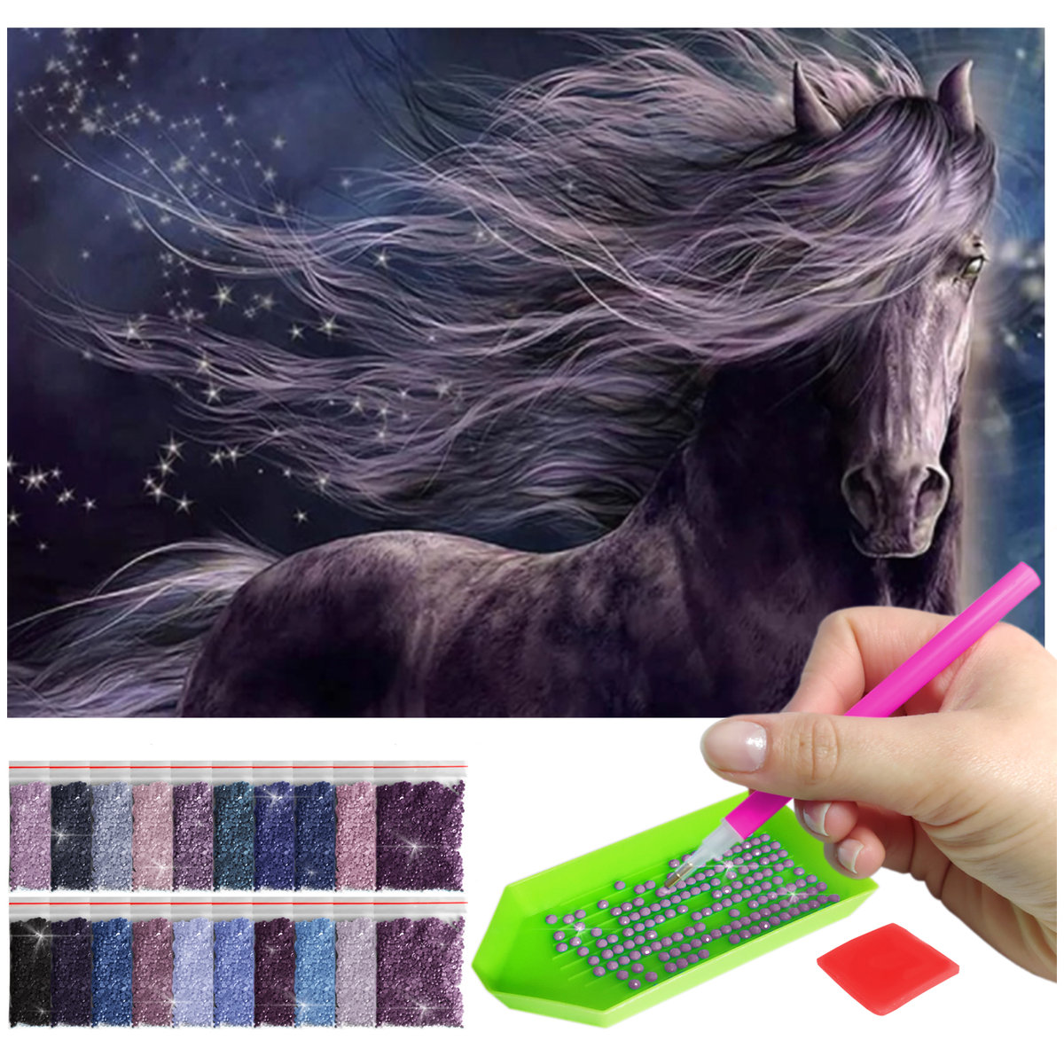 Haft Diamentowy ARTULIO, Obraz DIY 5D, Diamond Painting, Mozaika Diamentowa 40X60cm (Koń na tle ...