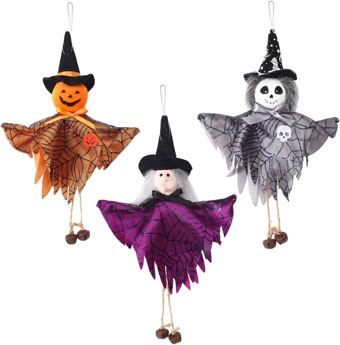 Halloween Hanging Decoration 3 Pack Pumpkin Ghost Witch Doll Halloween ...