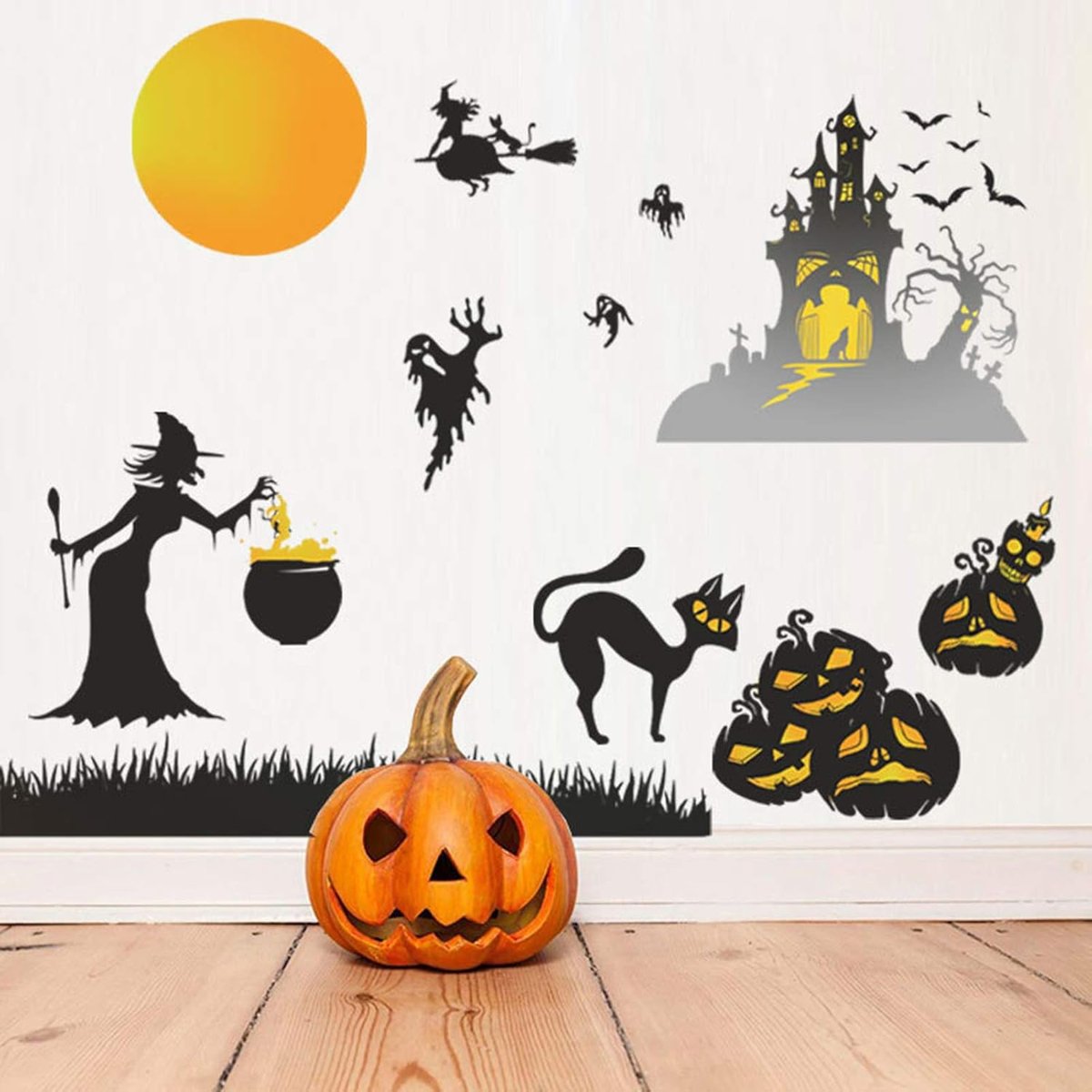 Halloween Window Stickers, Ghost Wall Decals Haunted House Cat Pumpkin ...