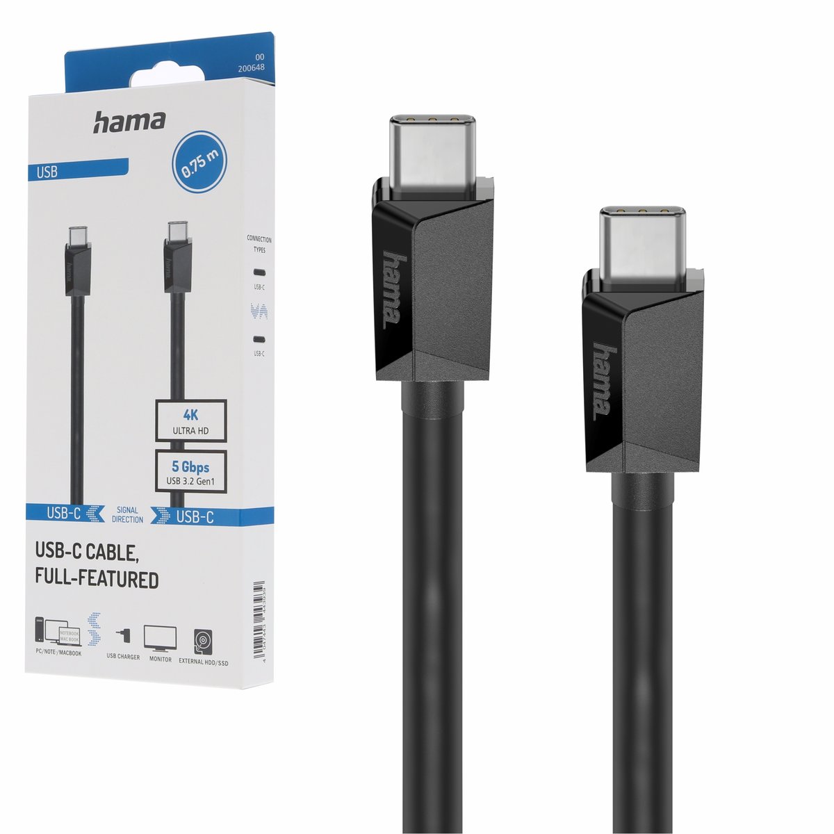 Hama Kabel Usb 3.2 Gen 1 Usb-C 5 Gbit/S 100W 0,75M do zasilania i ...