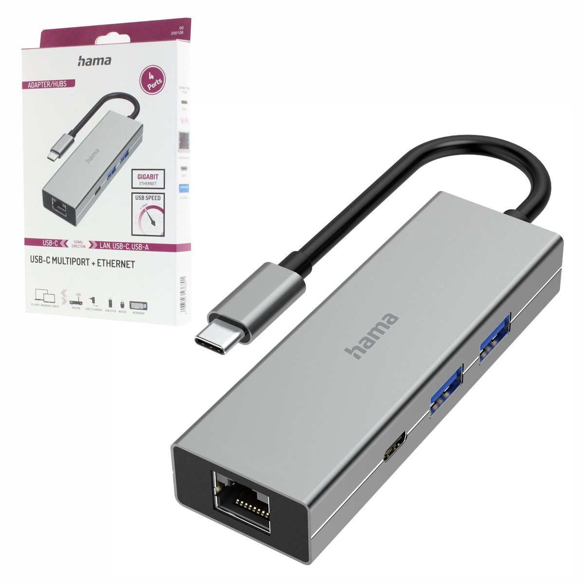 Hama Multiport Hub Adapter Rozdzielacz 2x USB-A 3.2 1xUSB-C 1xLAN ...