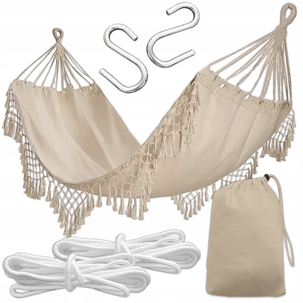 HAMAK OGRODOWY TURYSTYCZNY BOHO MOCNY DWUOSOBOWY 150x190cm 120kg ...