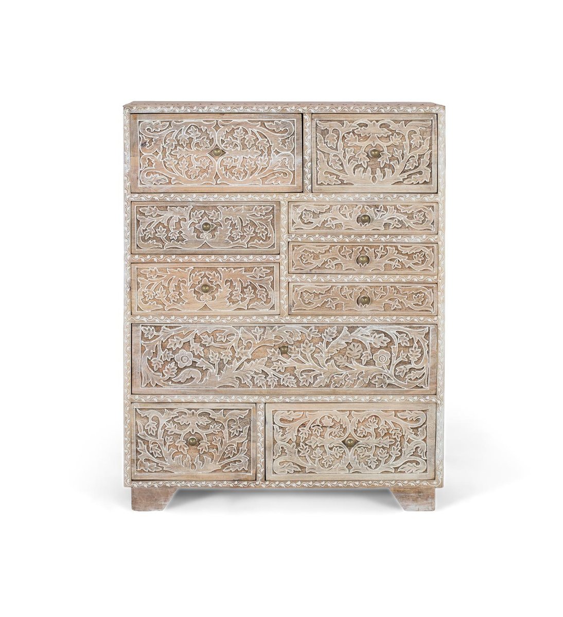 Hand-carved mango wood chest of drawers with ten drawers - giner and ...