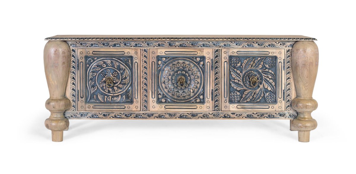 Hand-carved solid teak sideboard with sturdy turned legs - giner and ...