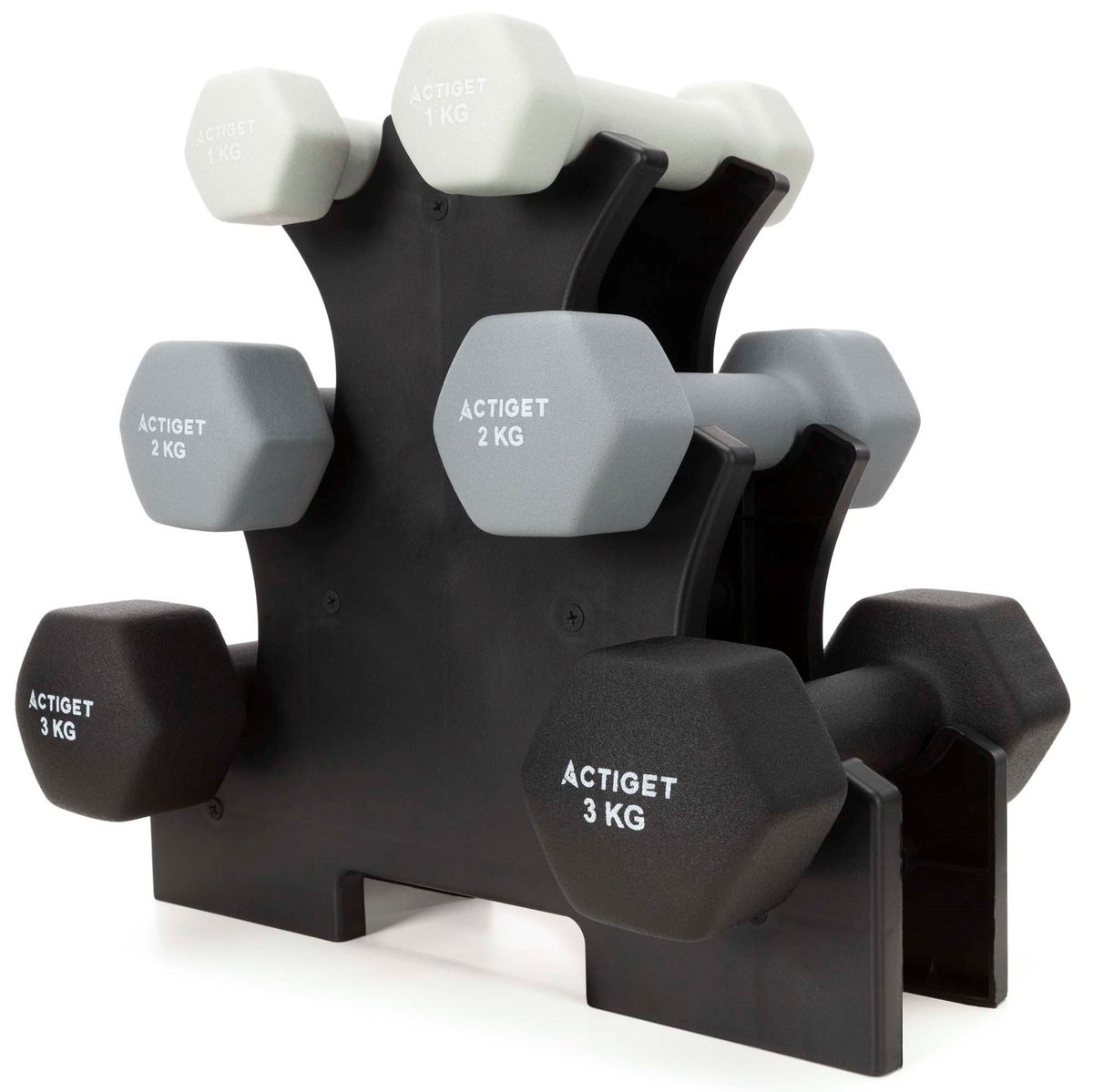 Hantle fitness na stojaku Actiget komplet 6 obciążeń 1-3 kg do treningu ...