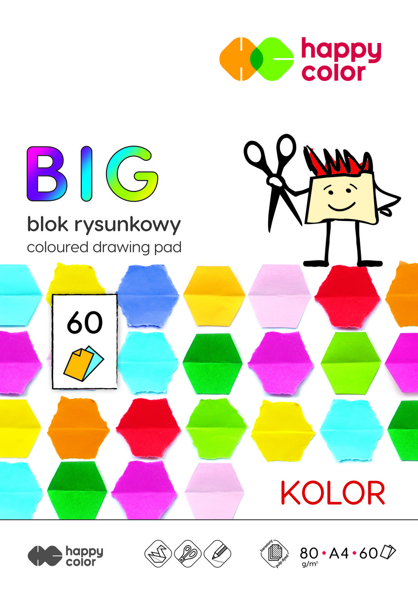 Happy Color, Blok rysunkowy kolorowy BIG, A4, 80 g, 15 kol, 60 arkuszy - Happy Color | Sklep ...