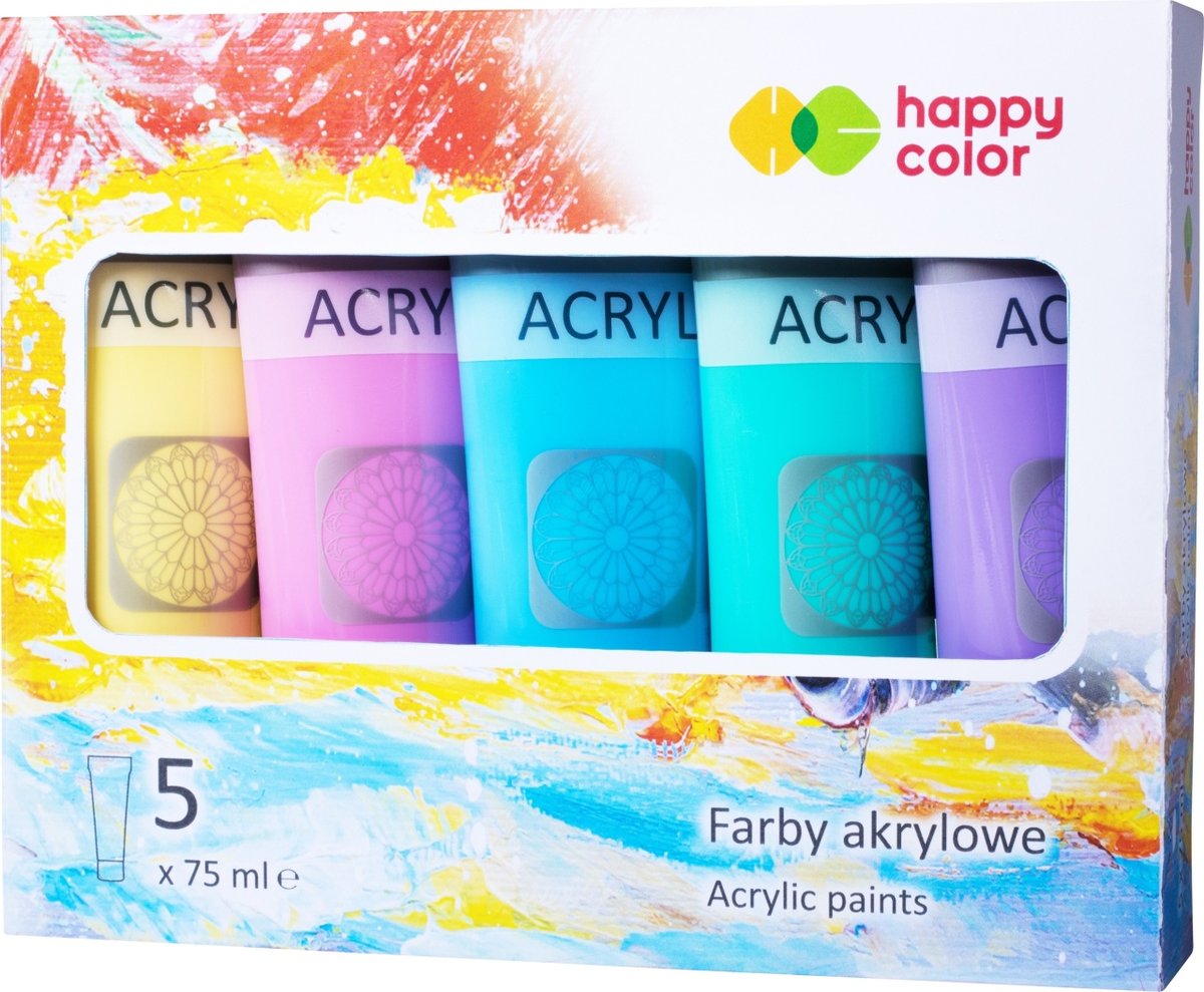 Happy Color, Zestaw farb akrylowych, kolory pastel, 5x75 ml - Happy ...