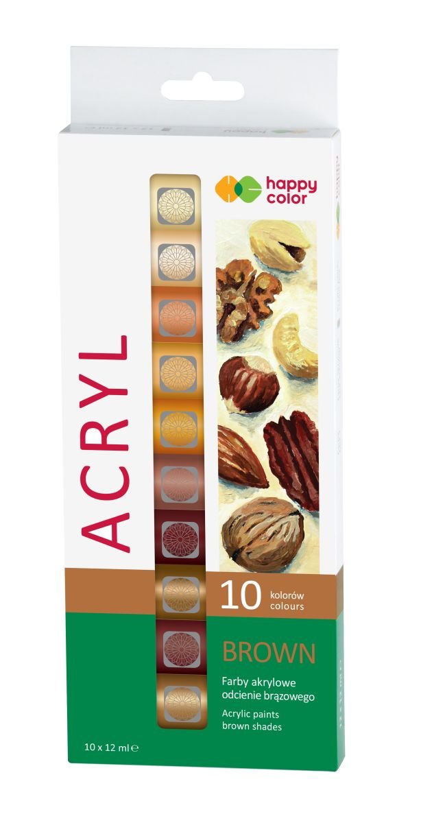 Happy Color, Zestaw farb akrylowych, odcienie brązowego, 10x12 ml ...