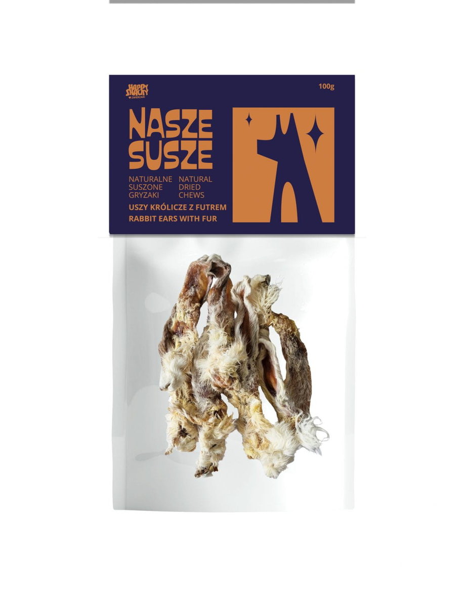 HAPPY SNACKY Nasze Susze Przysmaki dla psa USZY KRÓLICZE z FUTREM 100g ...