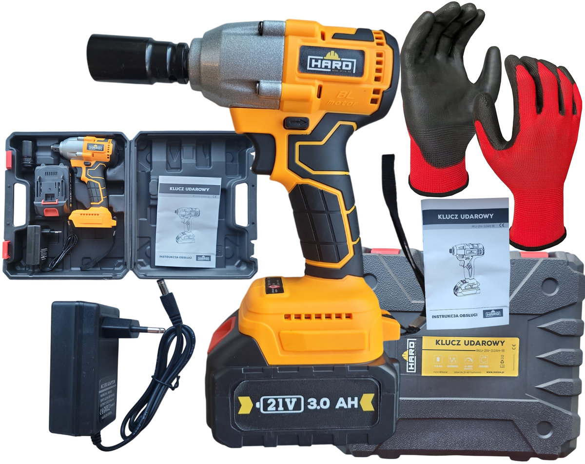 Hard Klucz Udarowy 21V Akumulator 3Ah Zasilacz Walizka Zestaw Rękawice - Inna marka | Sklep ...