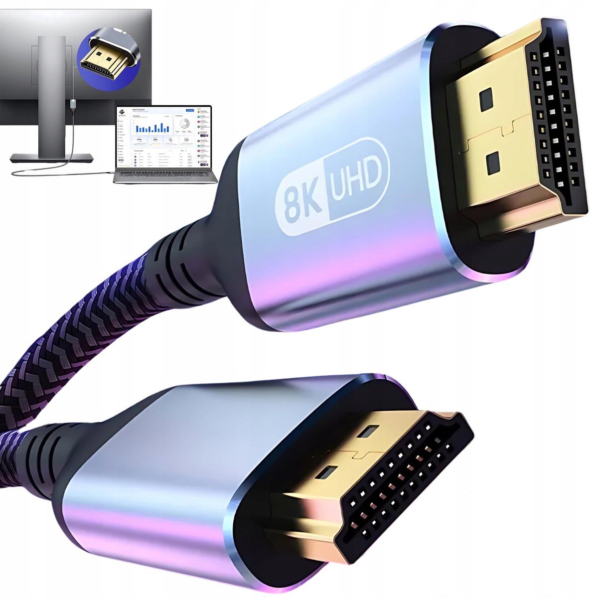 HDMI PRZEWÓD KABEL HDMI 8K 48GBPS 2.1 HDR 144HZ 2M PREMIUM 4K AUDIO ...