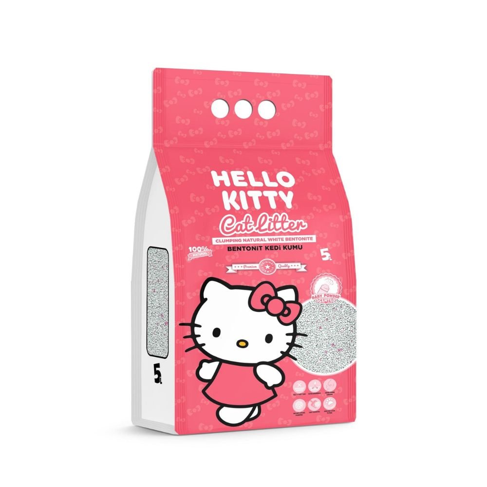 Hello Kitty Żwirek Bentonitowy dla Kota o Zapachu Baby Powder - 5 L ...