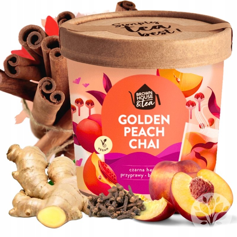 Herbata czarna chai z brzoskwinią przyprawami Golden Peach Brown House 50g - Brown House & Tea ...