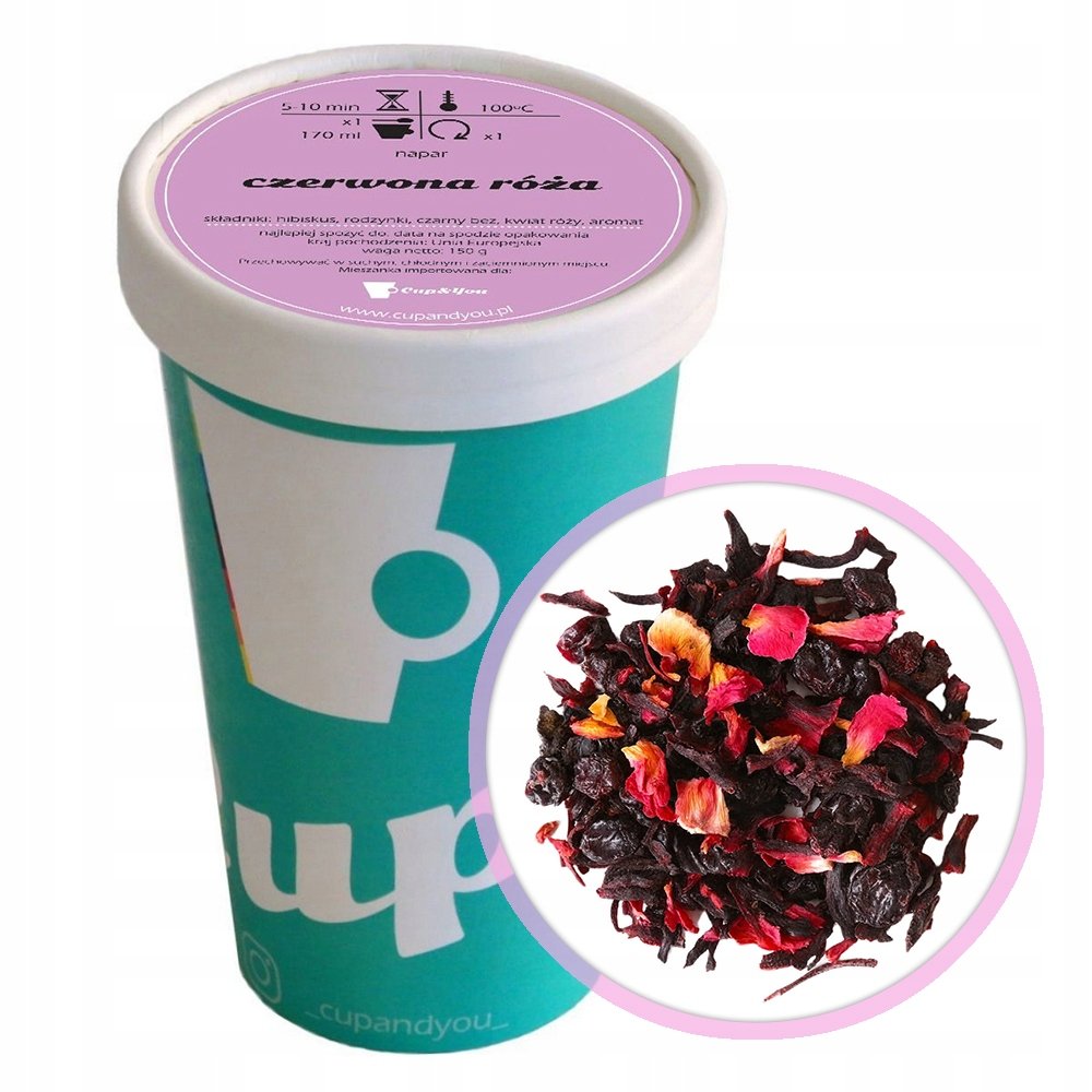Herbata owocowa CZERWONA RÓŻA hibiskus rodzynki czarny bez kwiat róży ...