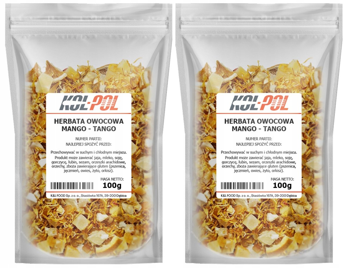 HERBATA OWOCOWA MANGO TANGO 200g Ananas Mango Pomarańcza Szafran Kol ...