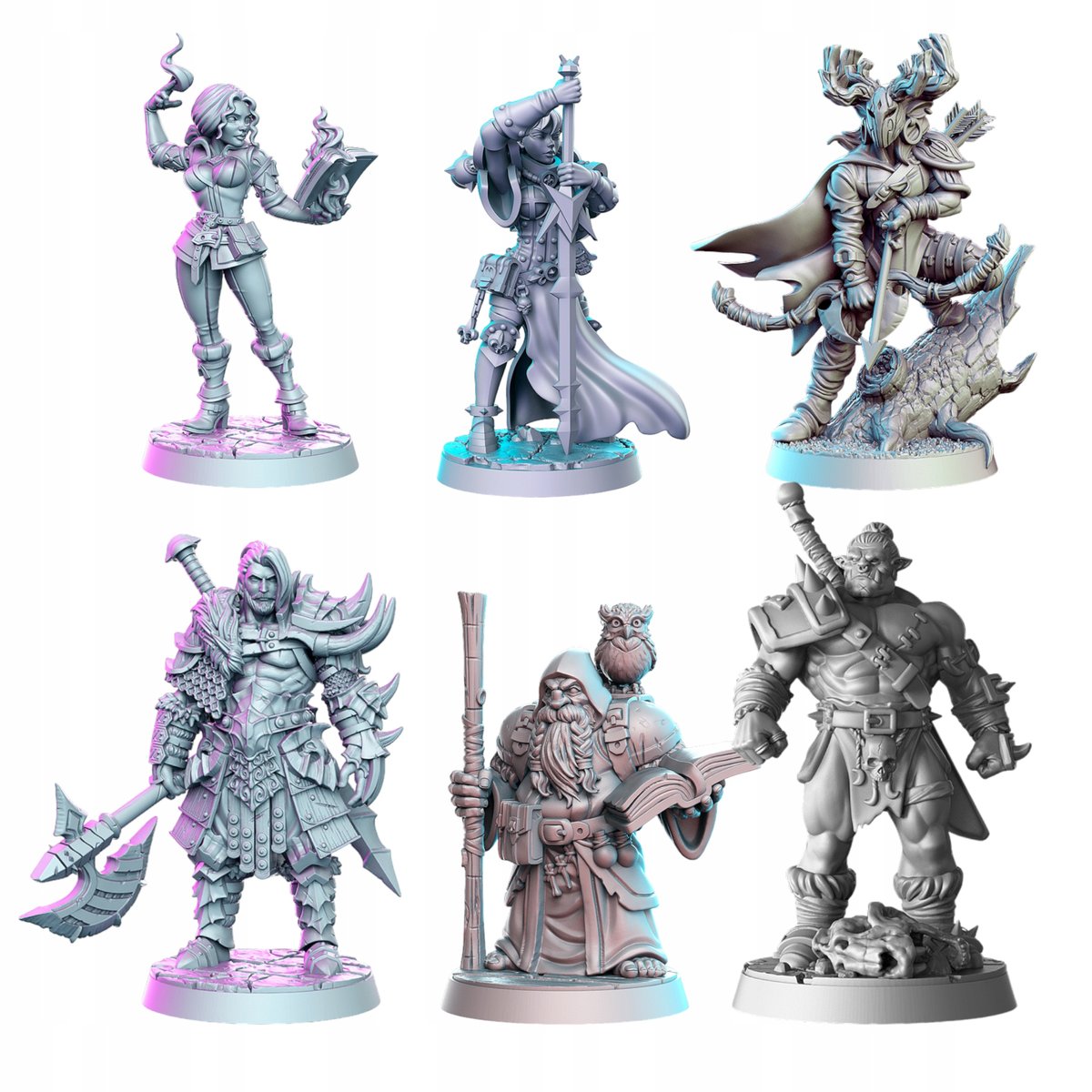 Hero Bundle Set zestaw 6 figurek 12k + podstawy do DND D&D RPG Druk 3D ...