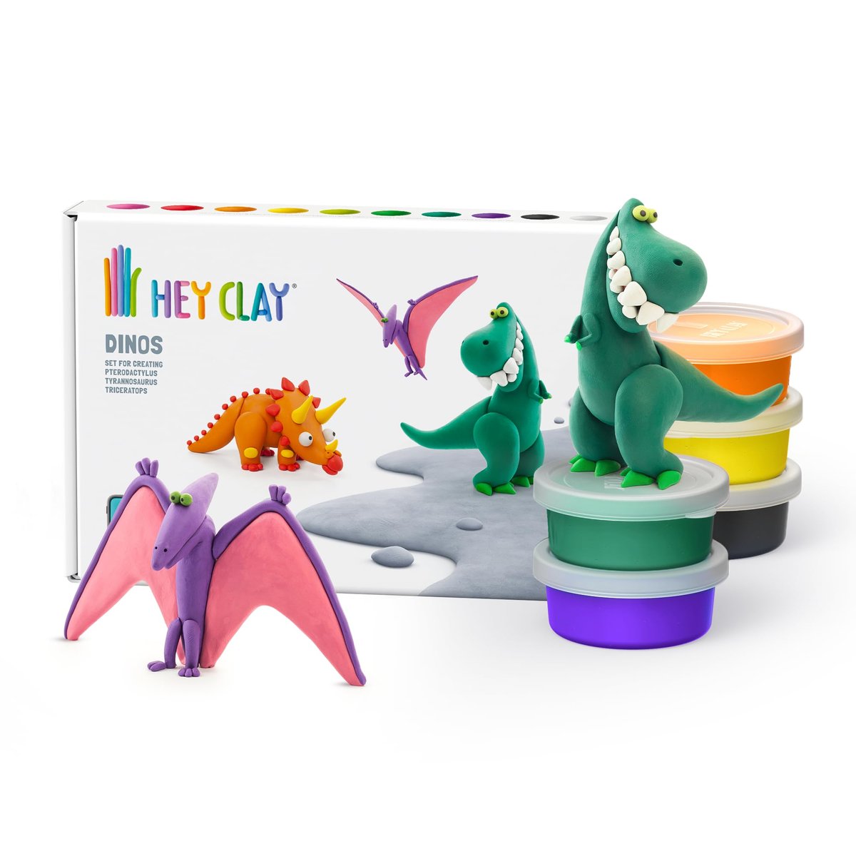 HEY CLAY Dinos: Pterodactylus, Triceratops, Tyranozaur Zestaw Kolorowy ...