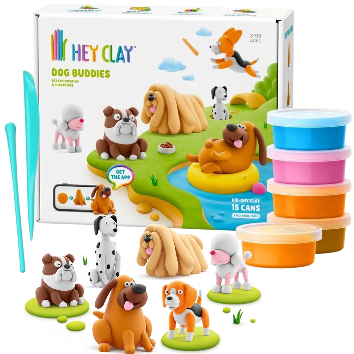 Hey Clay Psi przyjaciele, PSY Masa plastyczna do zabawy + akcesoria, ciastolina, 15 kolorów ...