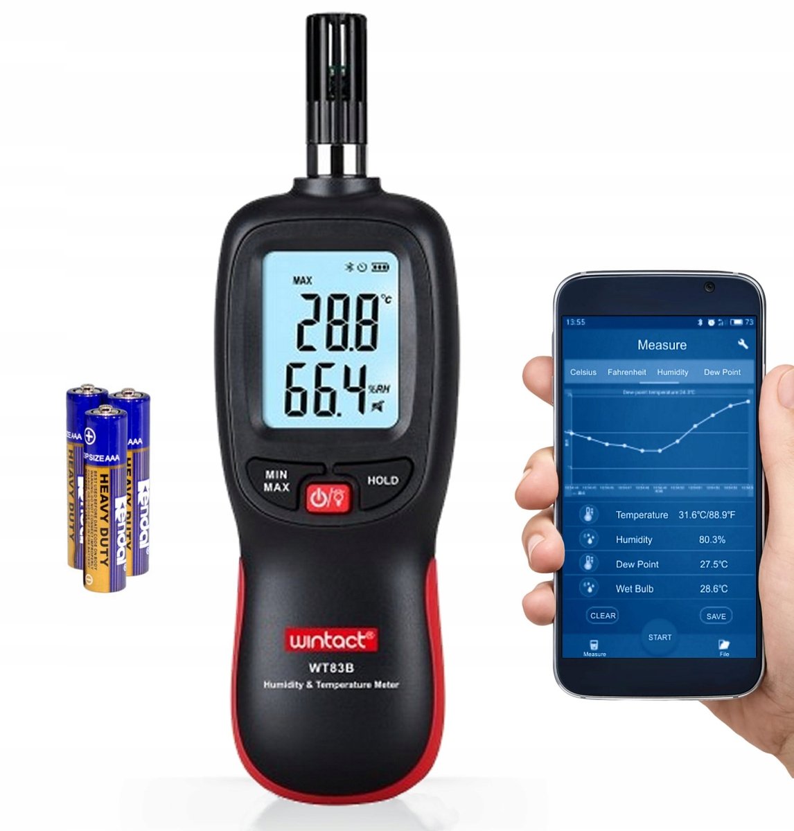 HIGROMETR miernik wilgotności temperatur BLUETOOTH - Wintact | Sklep ...