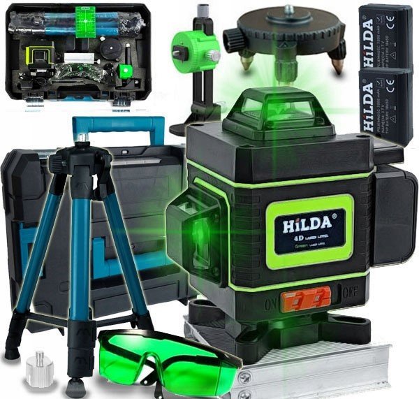Hilda Laser Krzyżowy Samopoziomujący Poziomica 4D Statyw 1M 2 Aku ...