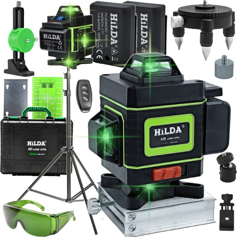 Hilda Poziomica 4D Laser Krzyżowy 360 Statyw 2 Metry 2 Aku Blokada ...