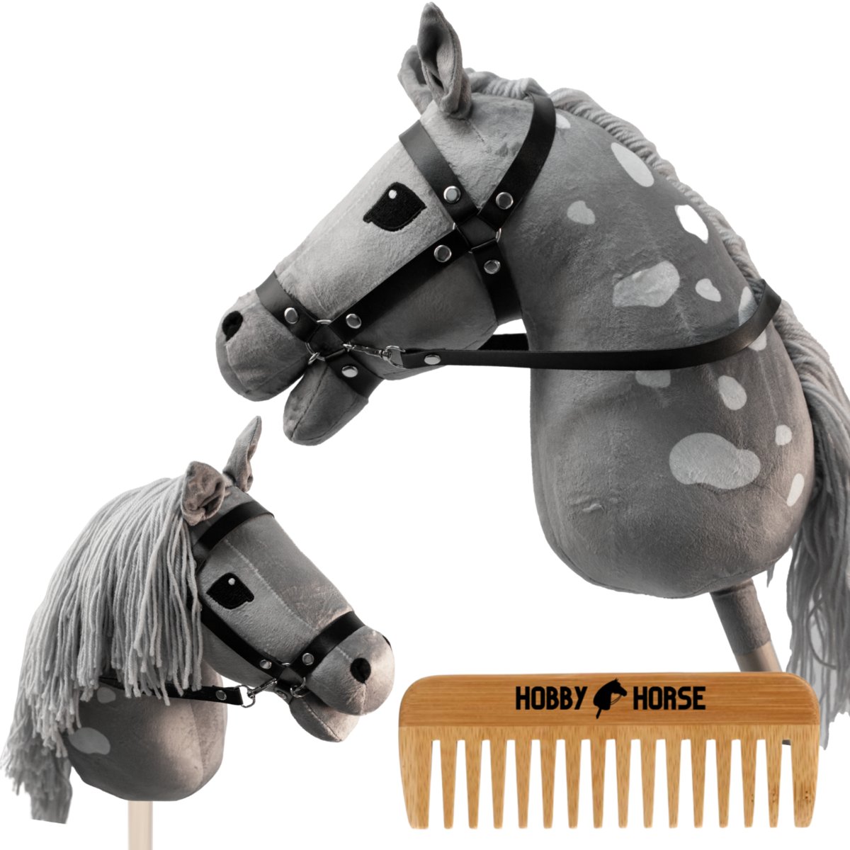 HOBBY HORSE KOŃ NA KIJU A3 KONIK GŁOWA KONIA PATYKU Z GRZYWĄ + GRZEBIEŃ ...