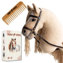 HOBBY HORSE KOŃ NA KIJU KONIK GŁOWA KONIA BEŻOWY + GRZEBIEŃ + PUDEŁKO ...