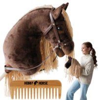 HOBBY HORSE KOŃ NA KIJU KONIK GŁOWA KONIA PATYKU Z GRZYWĄ + GRZEBIEŃ [M ...