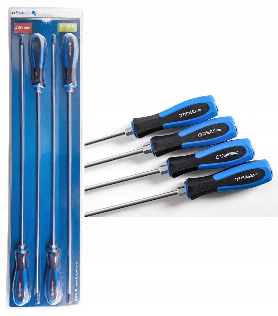HOGERT HT1S079 ZESTAW WKRĘTAKÓW DŁUGICH TORX T15, T20, T25, T30 45cm ...