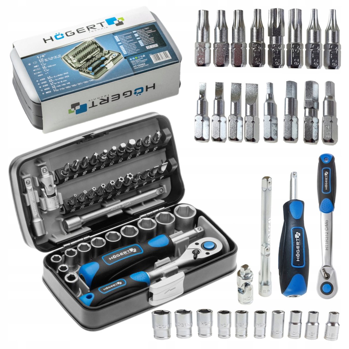 HOGERT ZESTAW NASADKI BITY KLUCZE NASADOWE KOMPLET KLUCZY NASADOWYCH 38szt. - Hoegert Technik ...