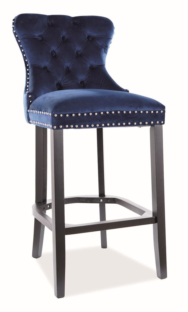 Hoker Stołek Barowy August H-1 Velvet Czarny / Bluvel 86 Granatowy ...