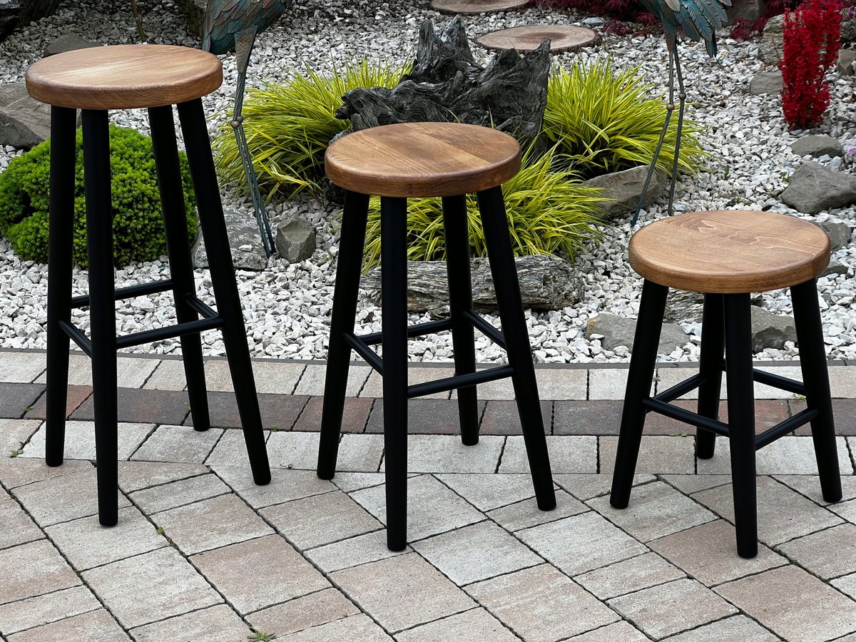 Hoker Taboret OKRĄGŁY 63 cm BUKOWY CZARNY BIAŁY DĄB LOFT Rustykalny ...