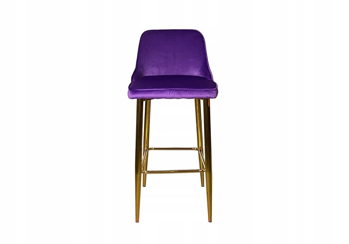 Hoker tapicerowany fioletowy krzesło barowe welur złote metalowe nogi ...