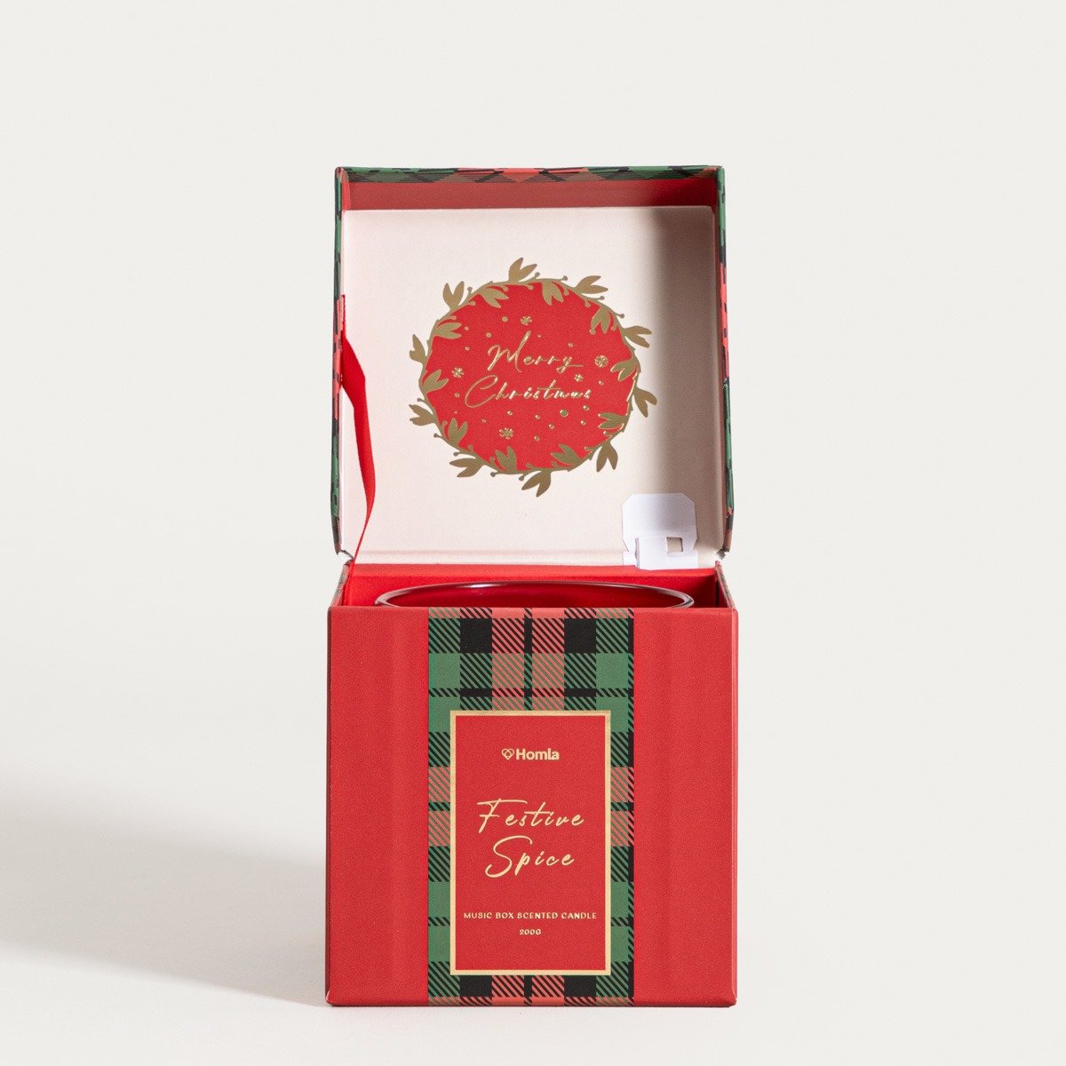 HOMLA Świeca zapachowa z pozytywką TARTAN Festive Spice 200 g - Homla ...