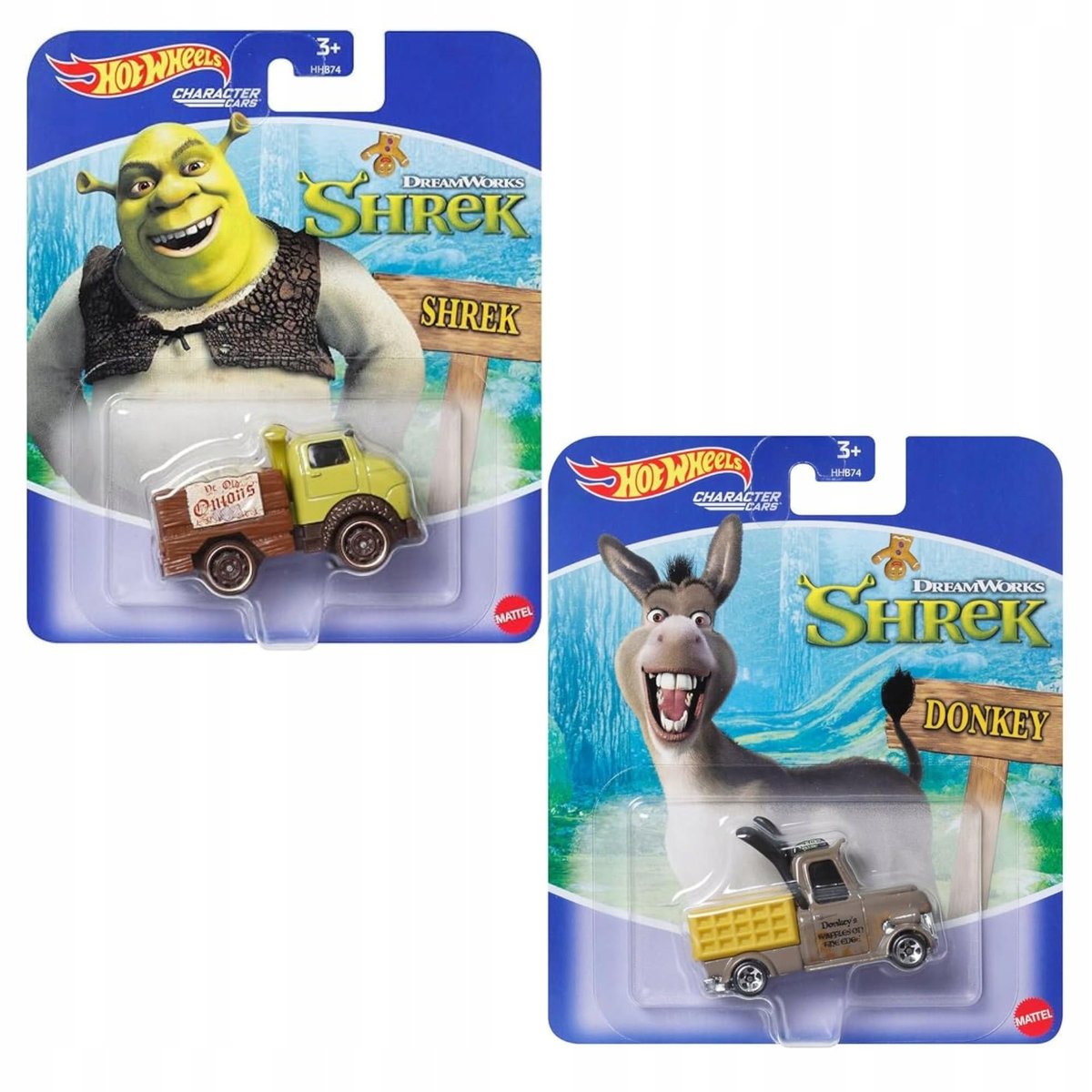 Hot Wheels DreamWorks Shrek Character Cars, zestaw 2 sztuk, pojazdy ...