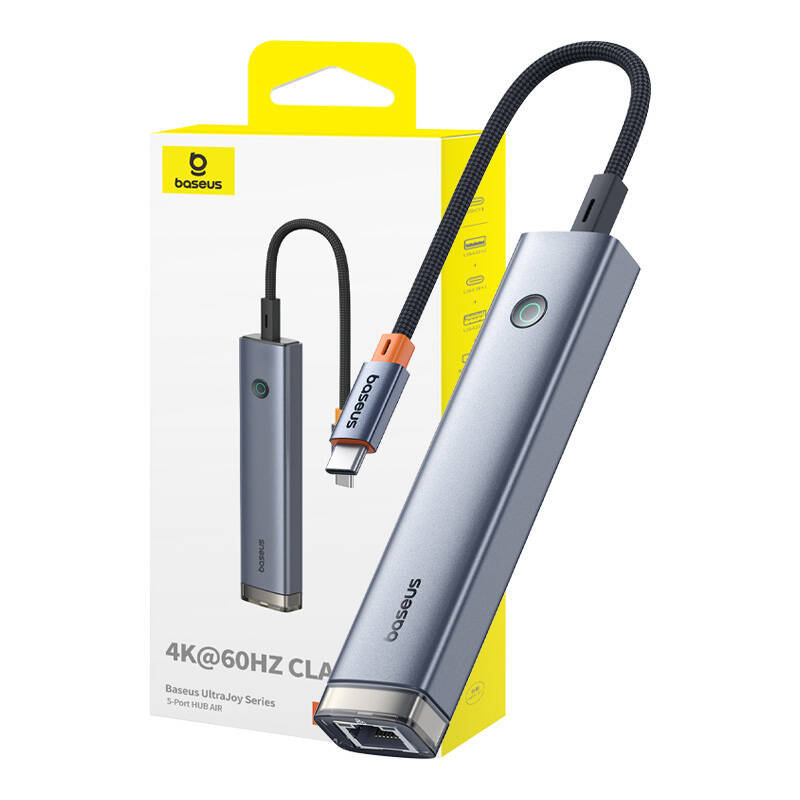 HUB 5 w 1 Baseus Ultra Joy USB-C - HDMI, USB3.0x2, PD, RJ45 (szary ...