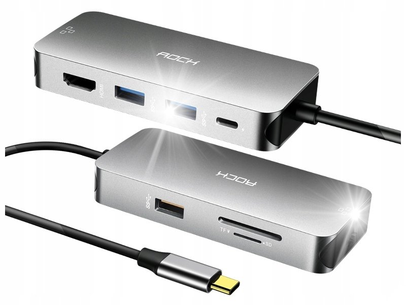 HUB 8W1 ADAPTER STACJA DOKUJĄCA ROCK USB-C HDMI 4K SD RJ45 87W DO ...