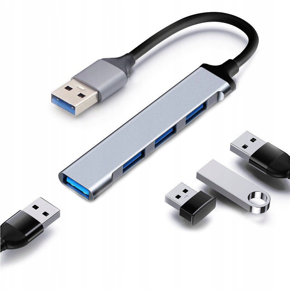 HUB adapter rozdzielacz USB 4 portów | USB-A | USB 3.0/2.0 slim alumini ...