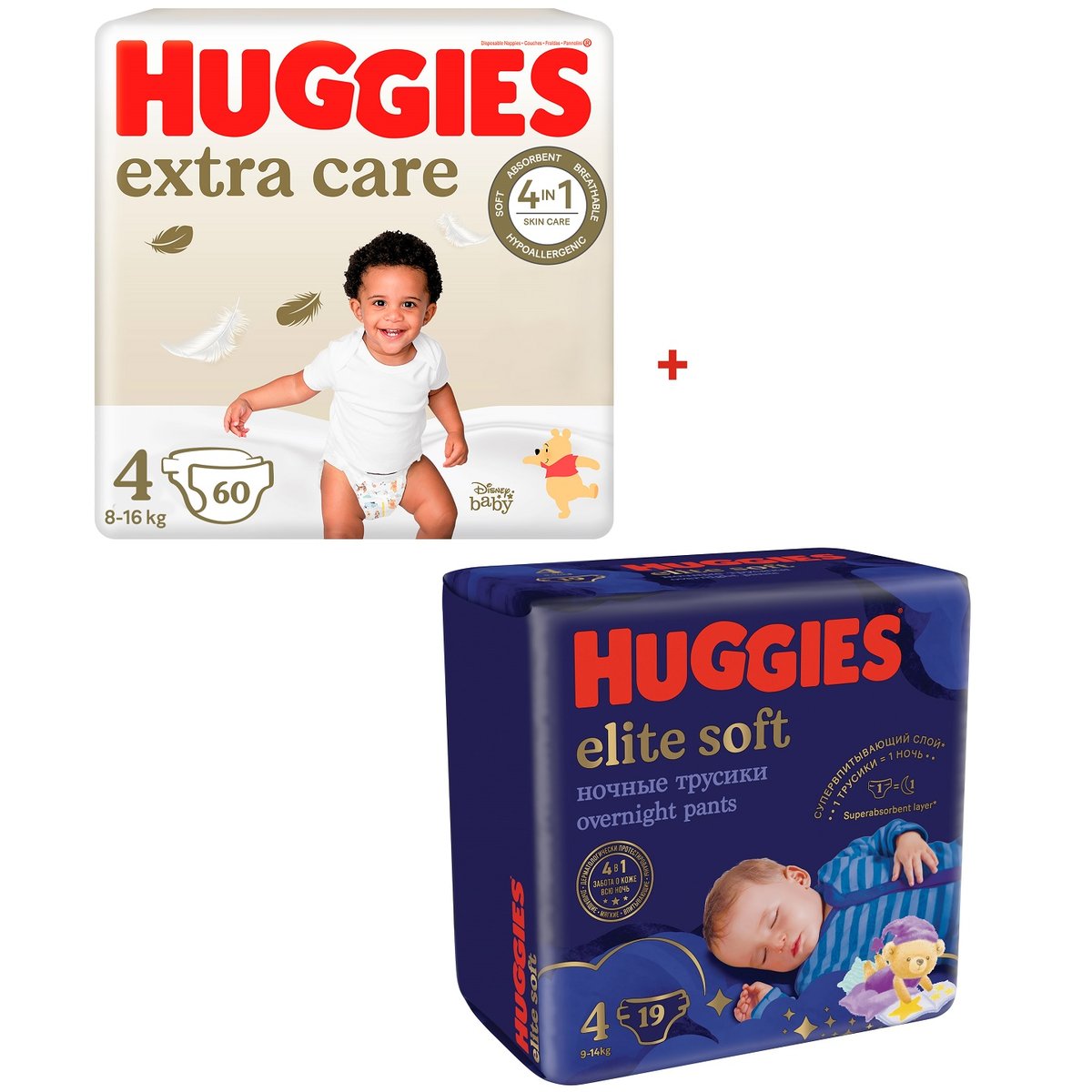 HUGGIES Pieluchy Extra Care 4 (8-16kg) 60 szt + Elite Soft Night Pants ...