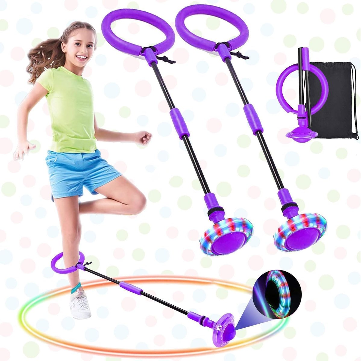 Hula Hop Skakanka na Nogę dla Dzieci z Diodami LED Regulowana Zabawa 2 ...