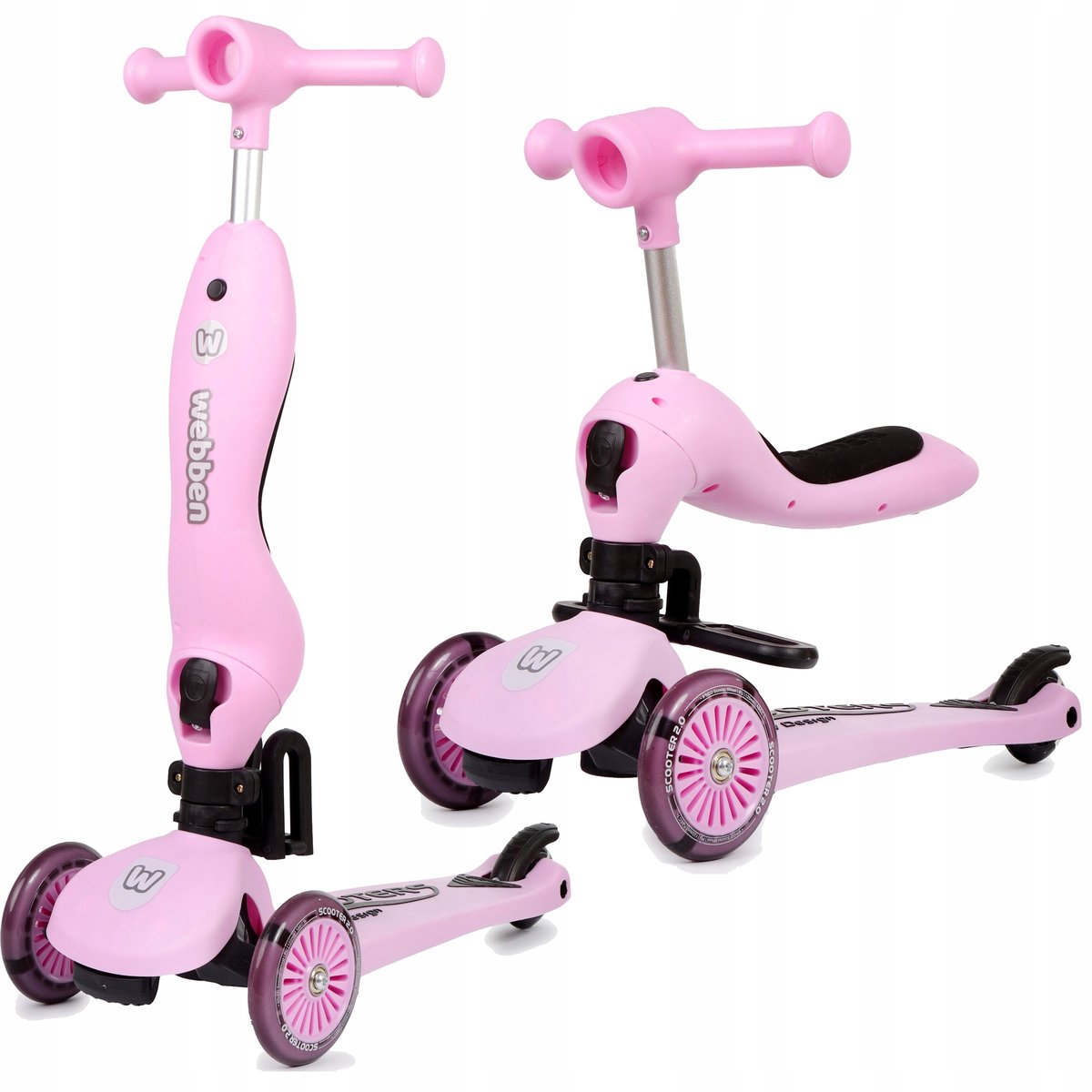 Hulajnoga dla dzieci różowa dla dziewczynki składana LED 2 w 1 lekka ...
