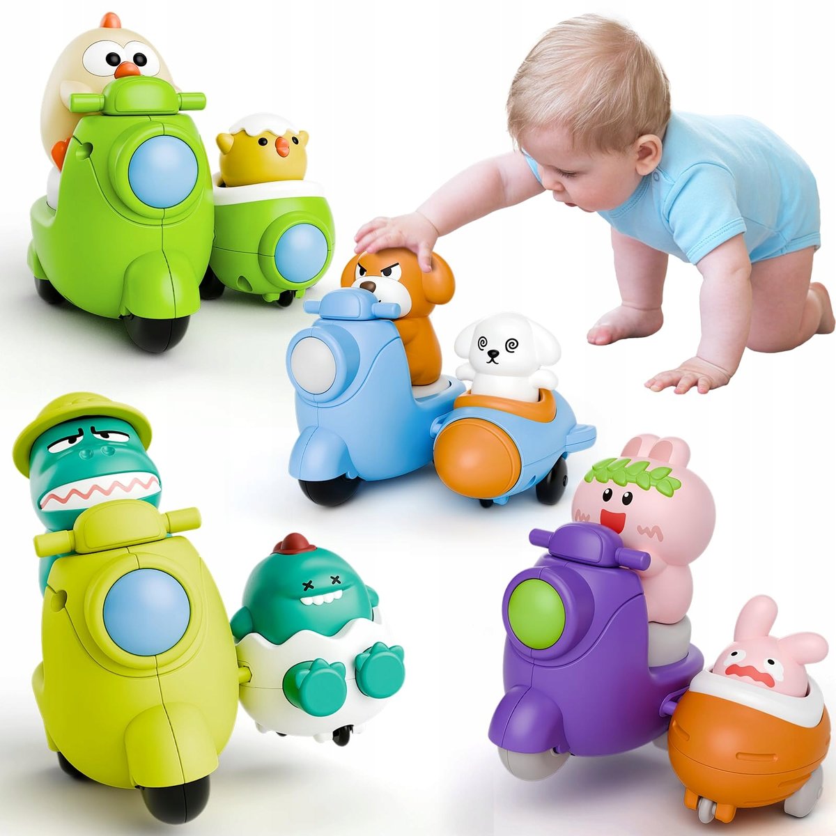 Hydrathy Press and Go 4-Pack Animal Car Toys dla małych dzieci w wieku ...