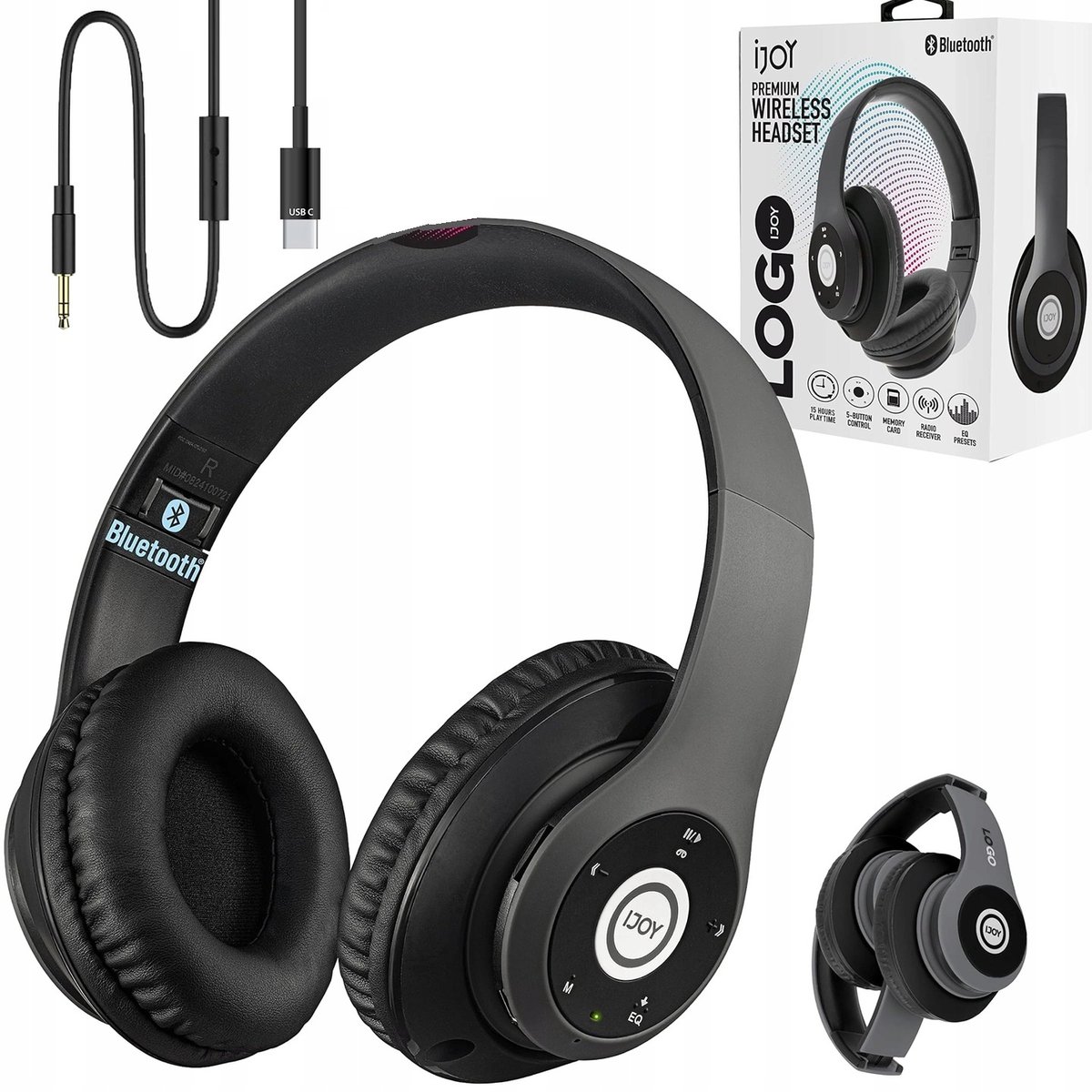 IJOY Bezprzewodowe słuchawki Bluetooth z mikrofonem radio FM SD CZARNE ...