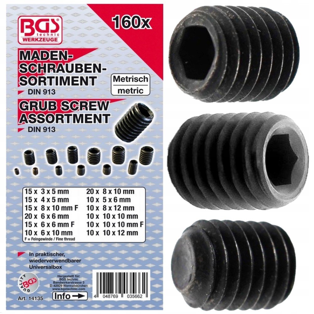 Imbusy śruby imbusowe bez łba ustalającego M3-M10 160 szt. - BGS ...