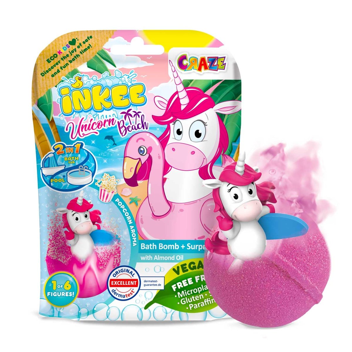 Inkee Craze Unicorn Beach Kula do Kąpieli, Różowy, 100 g - Inna marka ...
